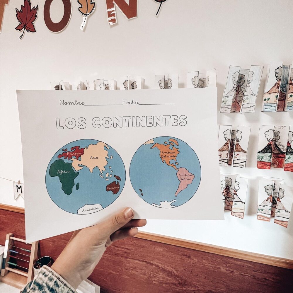 Ficha continentes Montessori - Educamaria